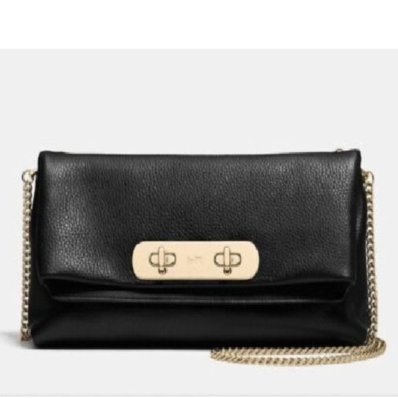 Coach | Bags | Coach Swagger Black Pebbled Leather Crossbody Bag Clutch ...